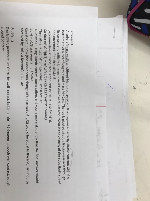 Solved A cube of mass m slides without friction at speed v0. | Chegg.com