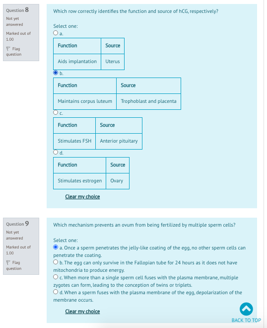 Solved Question 8 Which row correctly identifies the | Chegg.com