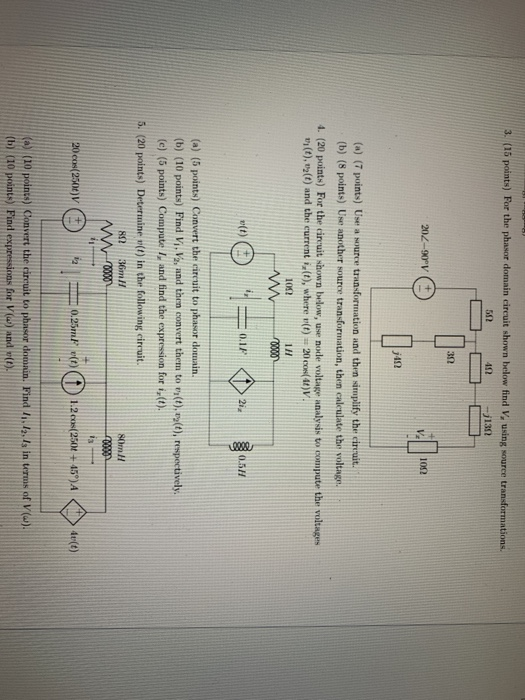 Solved 3. (15 points) For the phasor domain circuit shown | Chegg.com