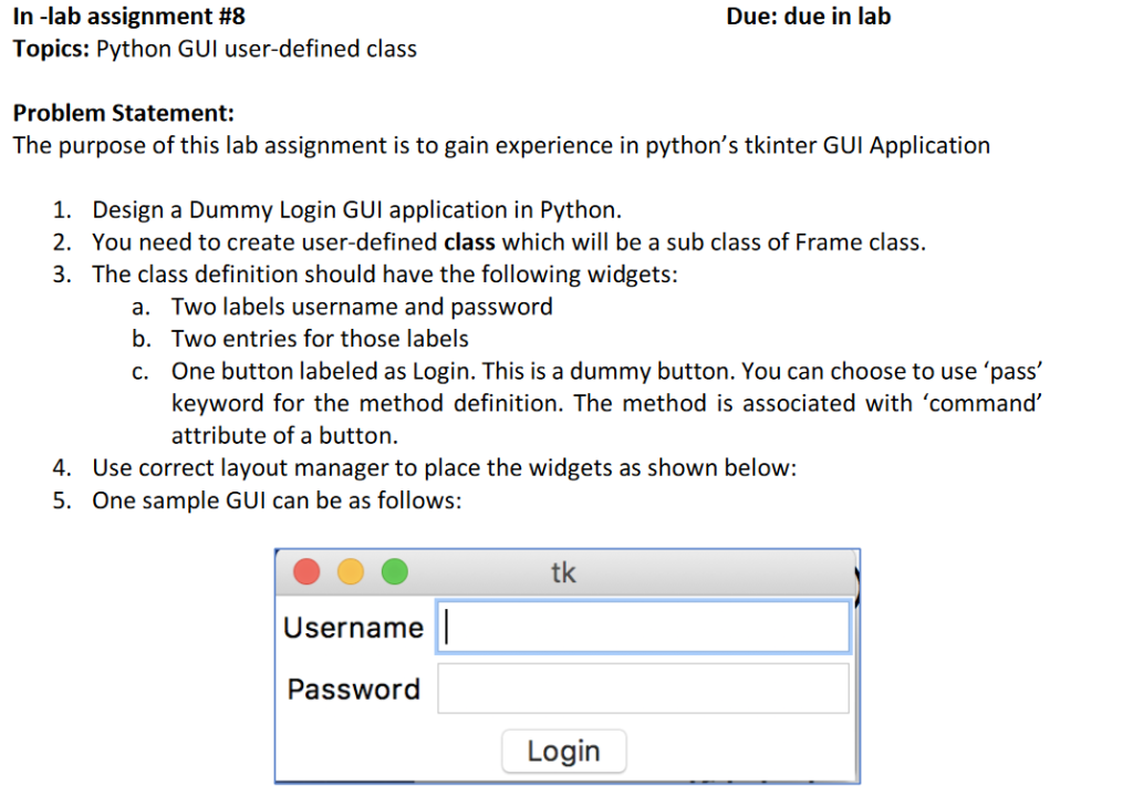 (Solved) : Due Due Lab Lab Assignment 8 Topics Python Gui User Defined ... (Solved) : Due Due Lab Lab Assignment 8 Topics Python Gui User Defined ...