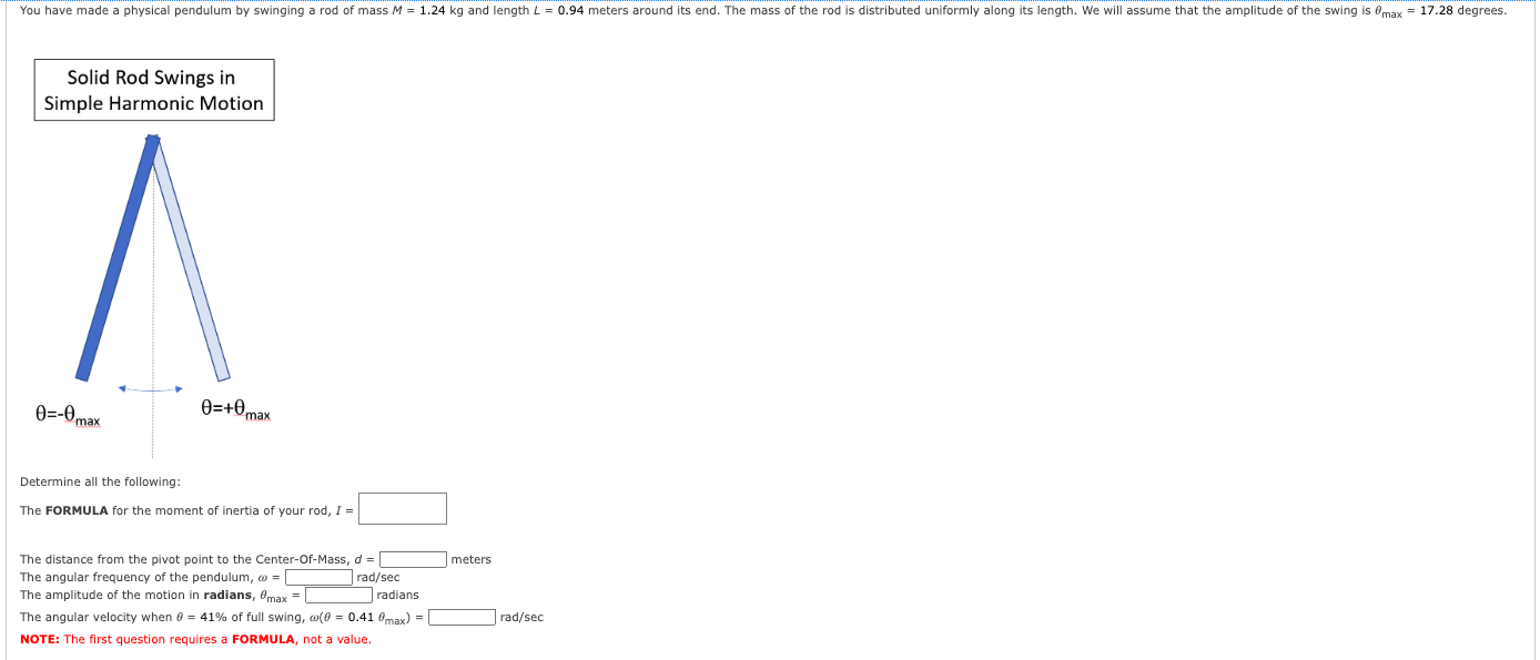 Solved Solid Rod Swings in Simple Harmonic Motion Determine | Chegg.com