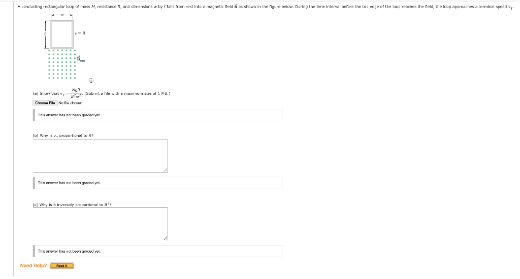Solved A conducting rectangular loop of mass M, resistance | Chegg.com