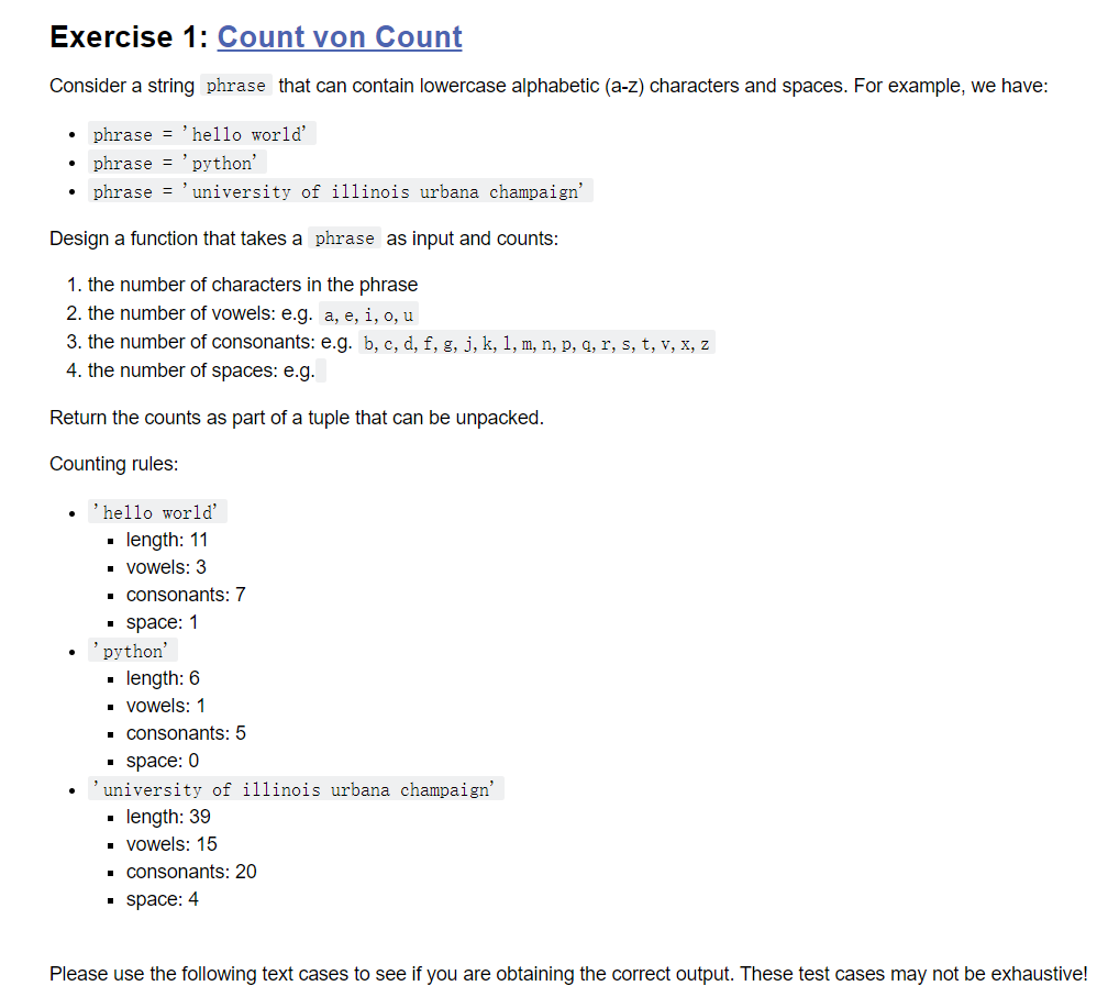Solved Exercise 1: Count von Count Consider a string phrase | Chegg.com