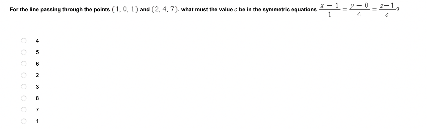 Solved For the line passing through the points (1,0,1) and | Chegg.com
