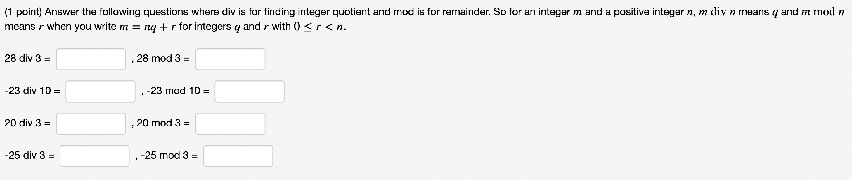 Solved ( 1 point) Answer the following questions where div | Chegg.com