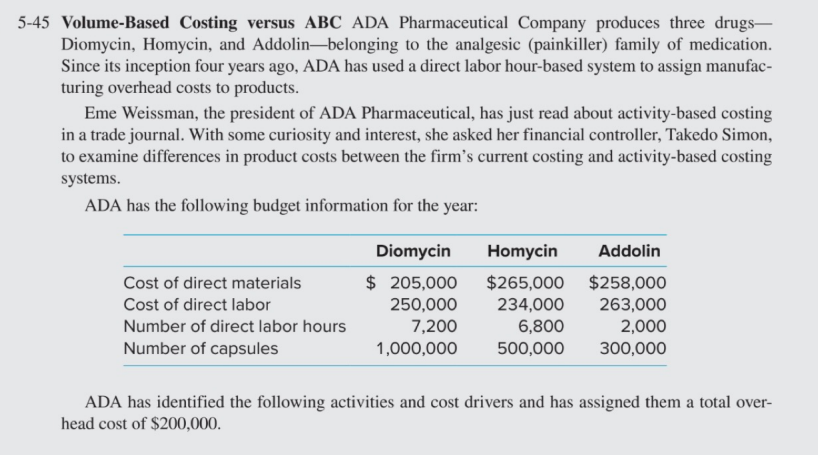 -45 Volume-Based Costing versus ABC ADA | Chegg.com