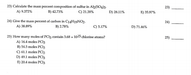 Solved 23) Calculate the mass percent composition of sulfur | Chegg.com