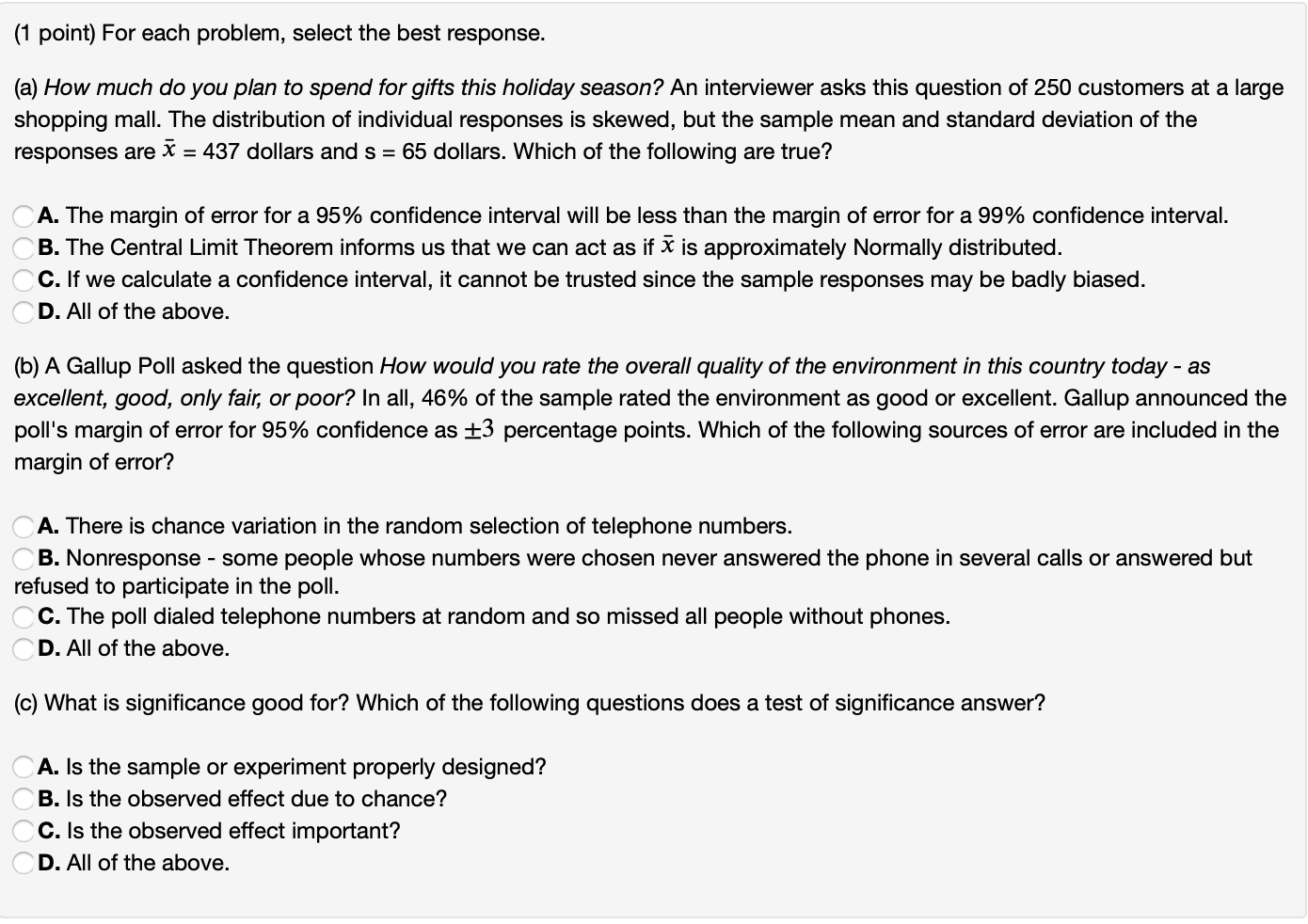 Solved (1 point) For each problem, select the best response. | Chegg.com Solved (1 point) For each problem, select the best response. | Chegg.com