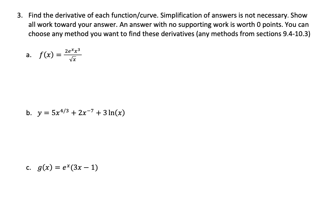Solved 3. Find the derivative of each function/curve. | Chegg.com
