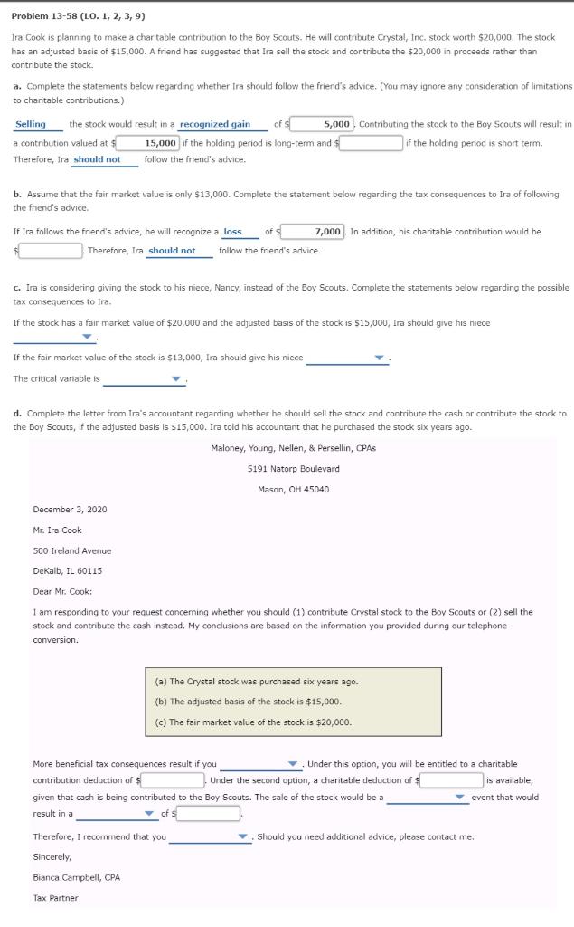 Solved Problem 13-58 (LO. 1, 2, 3, 9) Ira Cook is planning | Chegg.com