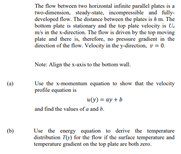 Solved The flow between two horizontal infinite parallel | Chegg.com