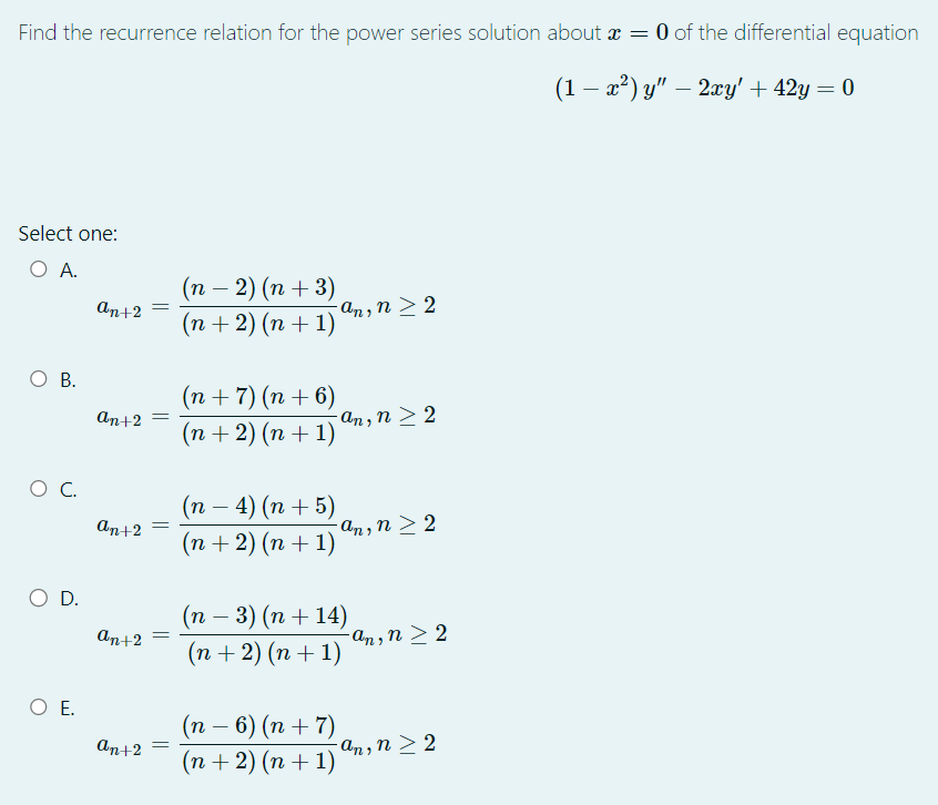 Find the recurrence relation for the power series | Chegg.com
