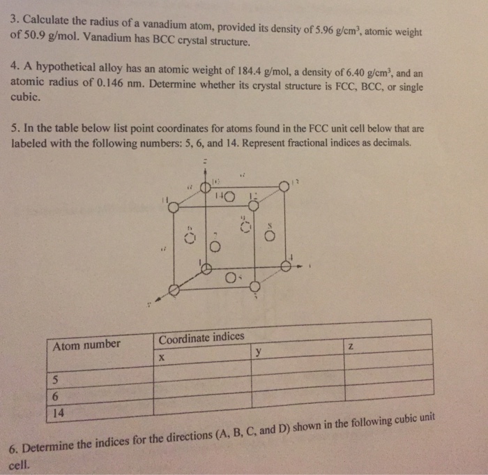 Solved 3. Calculate the radius of a vanadium atom, provided | Chegg.com