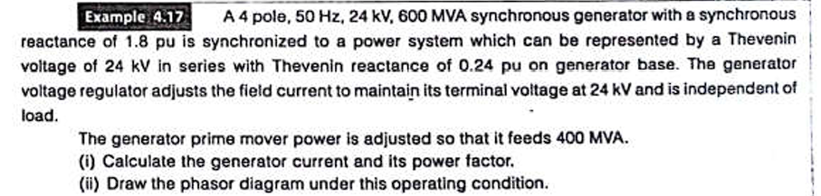 Solved Example 4.72 ﻿A 4 ﻿pole, 50Hz,24kV,600MVA synchronous | Chegg.com
