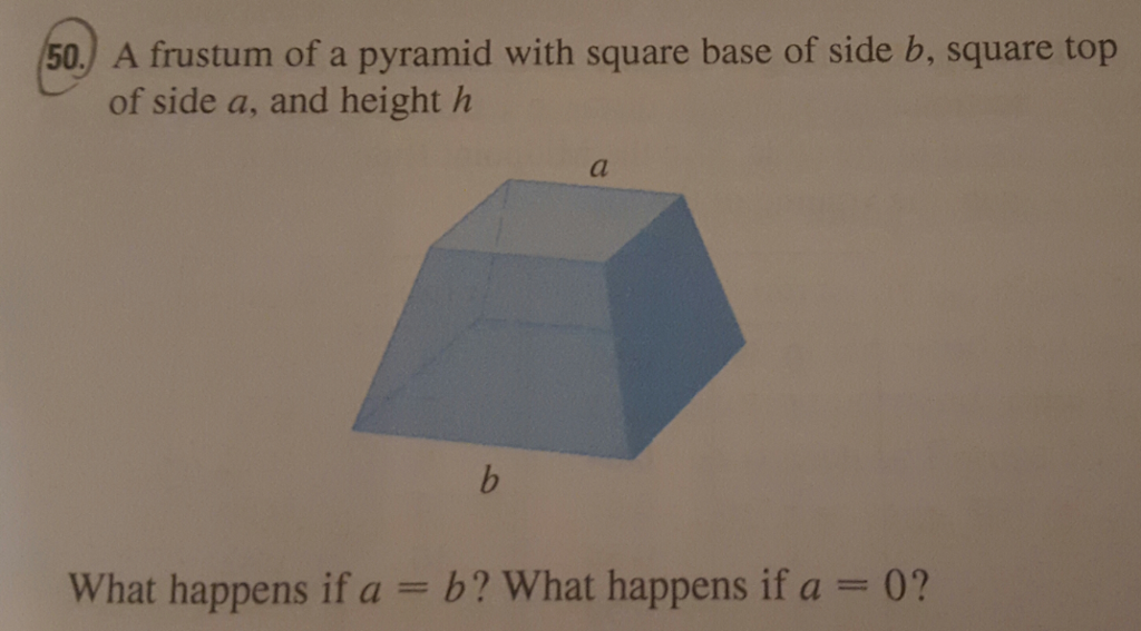 Solved 50. A frustum of a pyramid with square base of side | Chegg.com