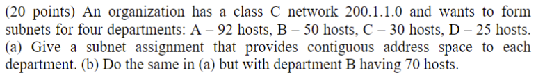 Solved (20 points) An organization has a class C network | Chegg.com