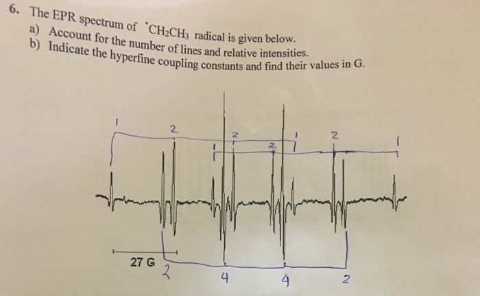 Solved 6. The EPR spectrum of ·CH2CH3 radical is given | Chegg.com