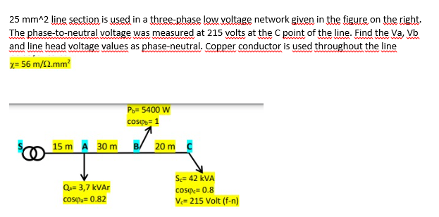 25 mm∧2 line section is used in a three-phase low | Chegg.com