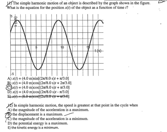 Solved The simple harmonic motion of an object is described | Chegg.com