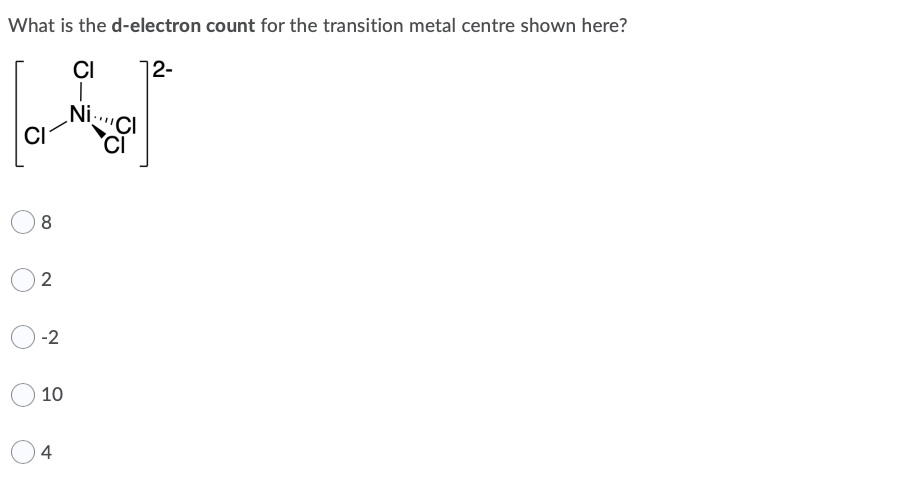 Solved What is the d-electron count for the transition metal | Chegg.com