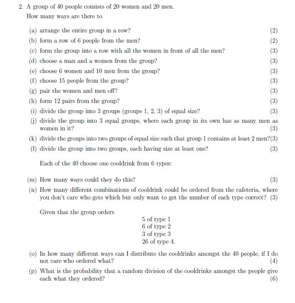 Solved 2. A group of 40 people consists of 20 women and 20 | Chegg.com