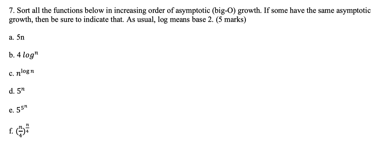 Solved 7 Sort All The Functions Below In Increasing Order