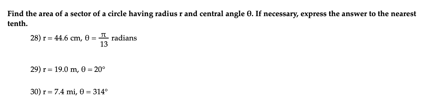 Solved Find the area of a sector of a circle having radius r | Chegg.com