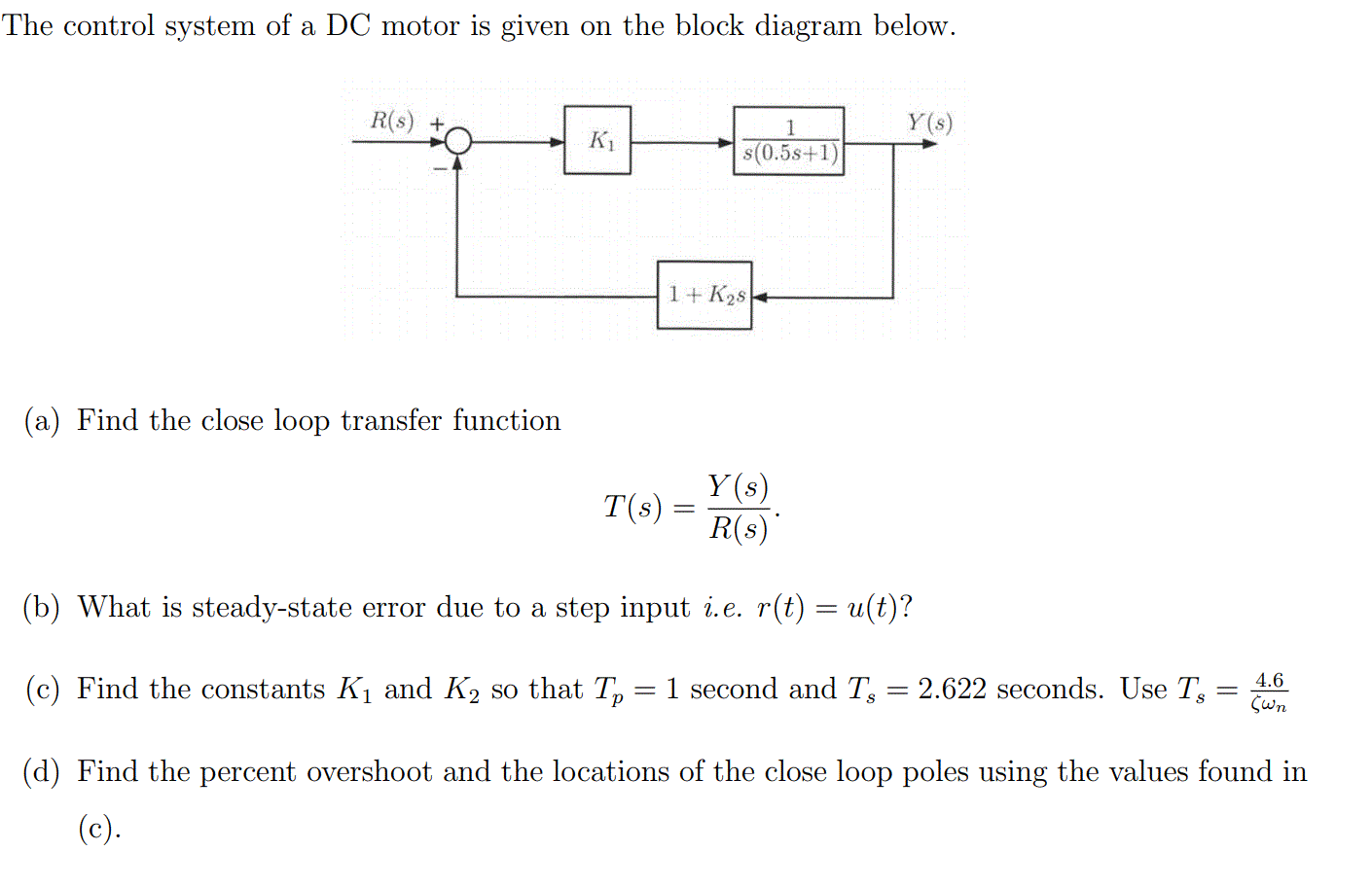 Solved The control system of a DC motor is given on the | Chegg.com