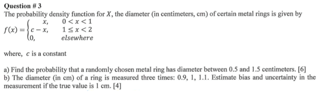 Solved Question #3 The probability density function for X, | Chegg.com