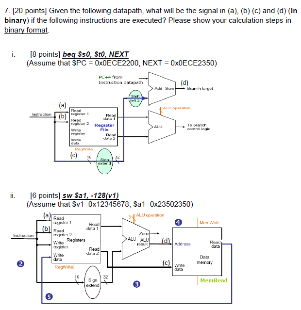 Solved 7. [20 points] Given the following datapath, what | Chegg.com