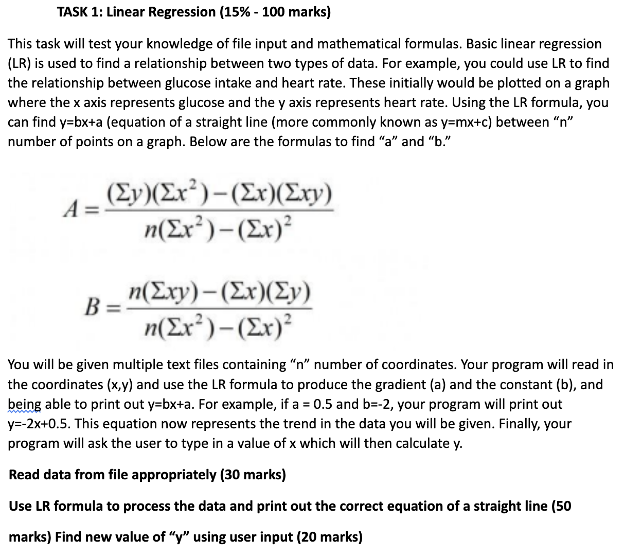 Solved TASK 1: Linear Regression (15% - 100 ﻿marks)This task | Chegg.com