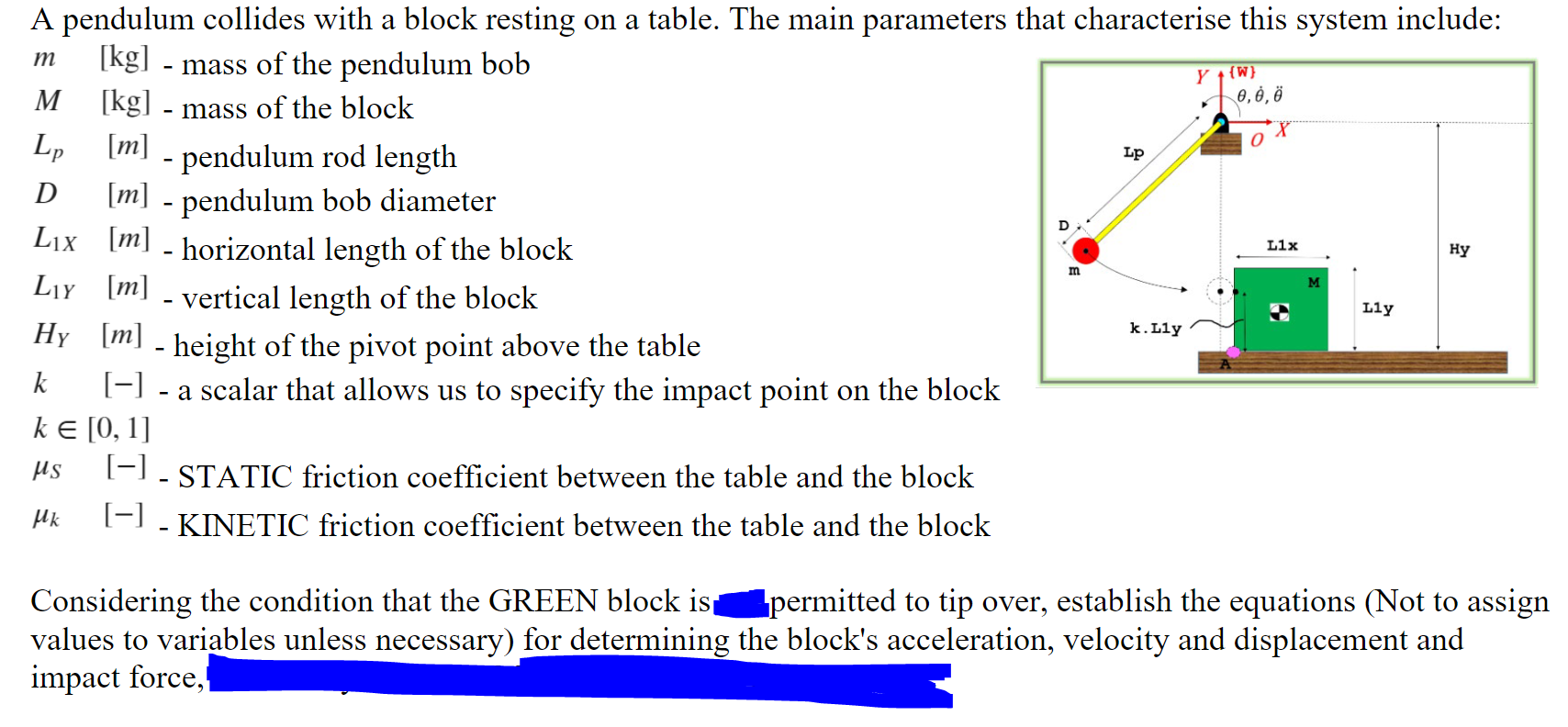 A pendulum collides with a block resting on a table. | Chegg.com