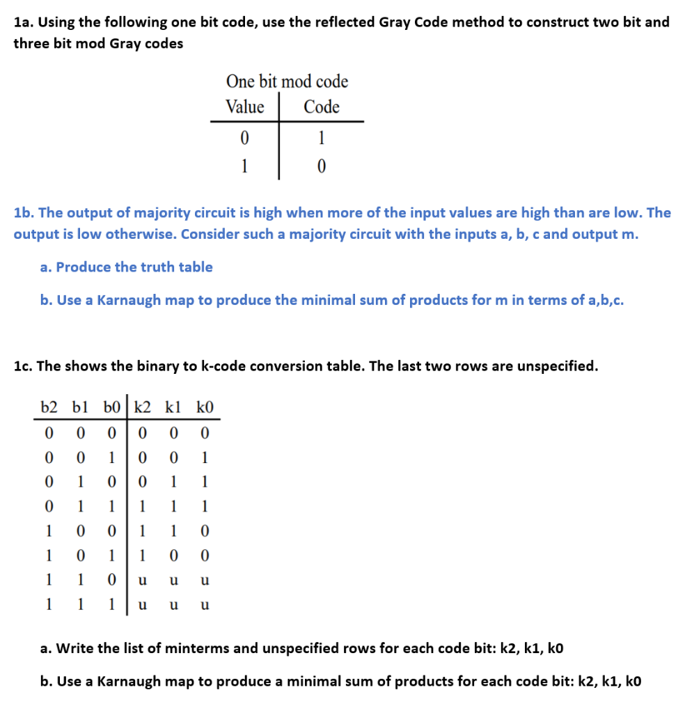 Solved 1a. Using the following one bit code, use the | Chegg.com