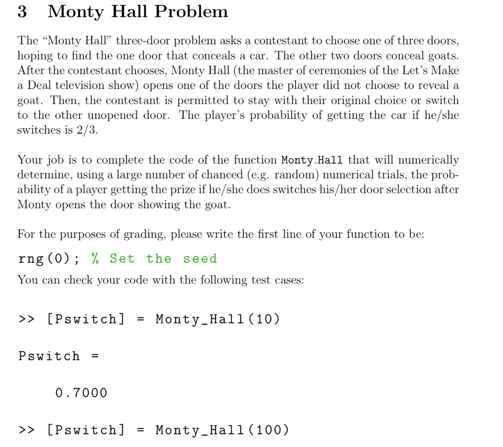 3 Monty Hall Problem The "Monty Hall” three-door | Chegg.com