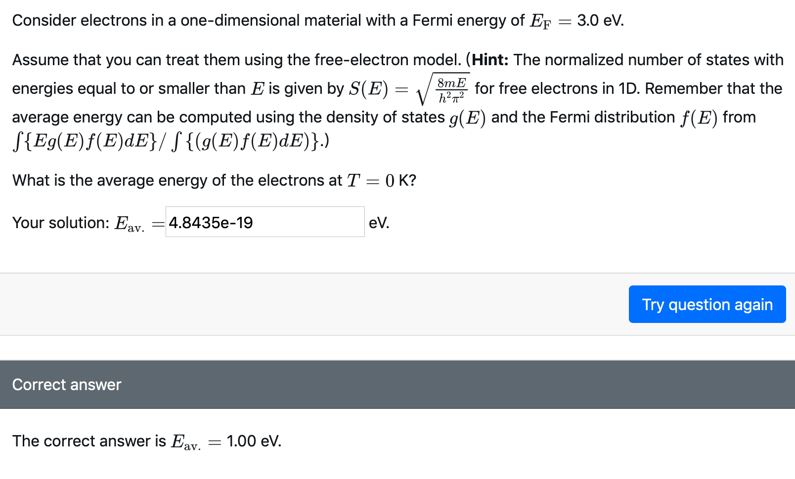 Solved Consider electrons in a one-dimensional material with | Chegg.com