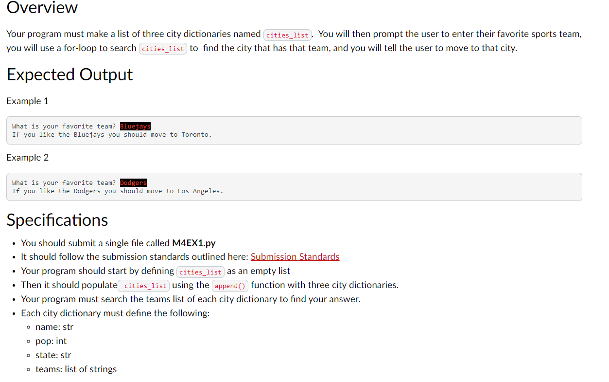 Solved Your program must make a list of three city | Chegg.com