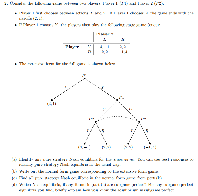 Solved 2. Consider the following game between two players, | Chegg.com