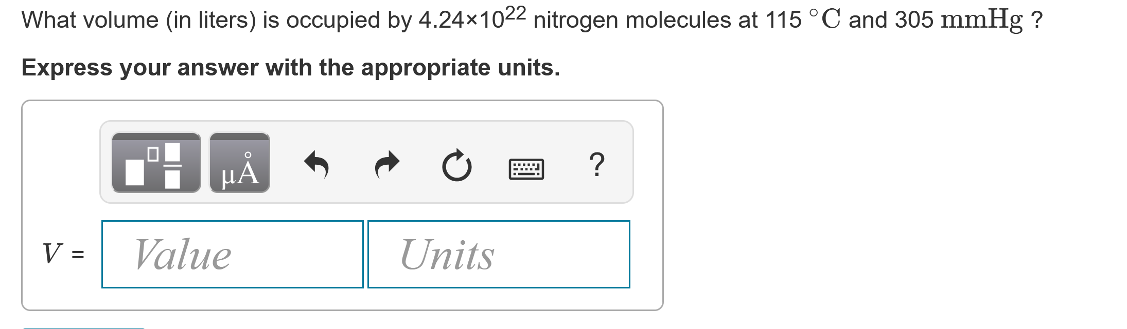 Solved What volume (in liters) is occupied by 4.24x1022 | Chegg.com