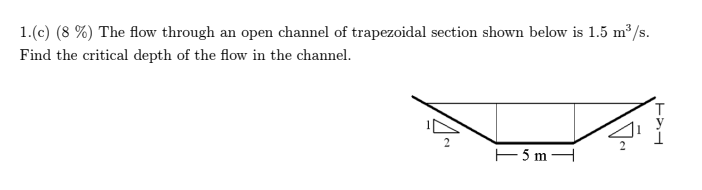 Solved 1(c) (8 %) The flow through an open channel of | Chegg.com