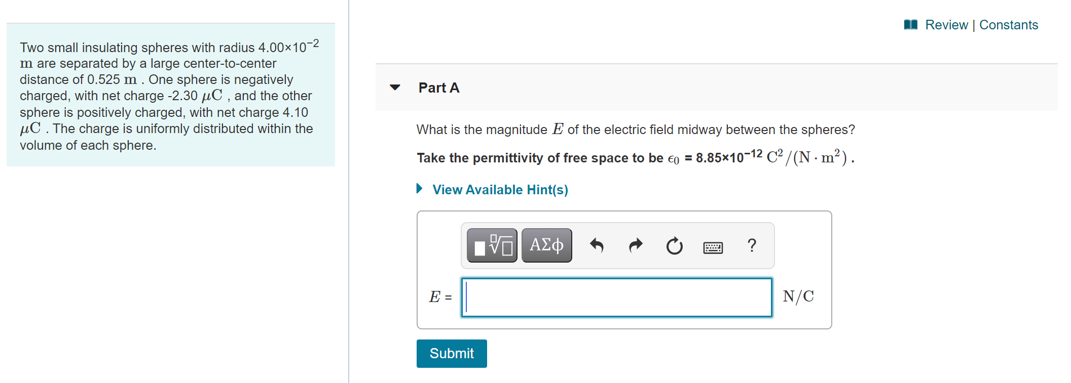 Solved Review | Constants Part A Two small insulating | Chegg.com