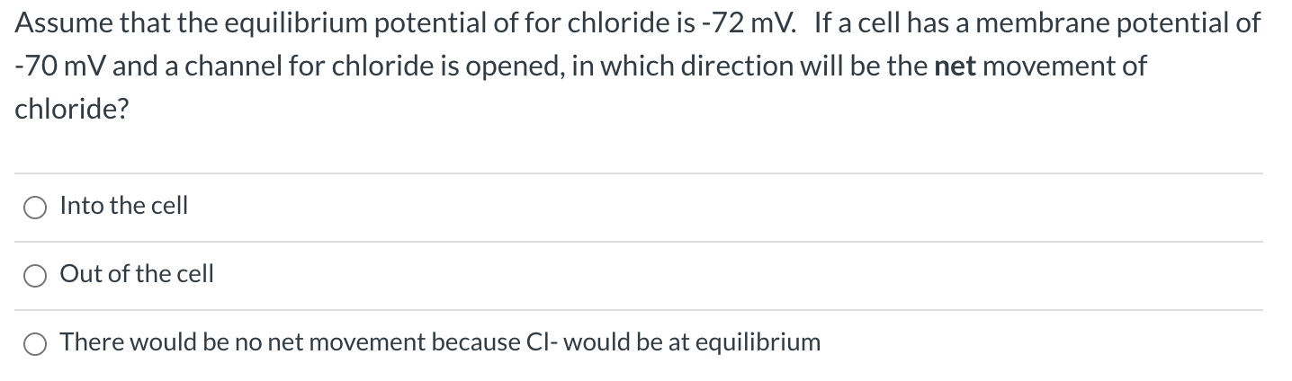 Solved Assume that the equilibrium potential of for chloride | Chegg.com