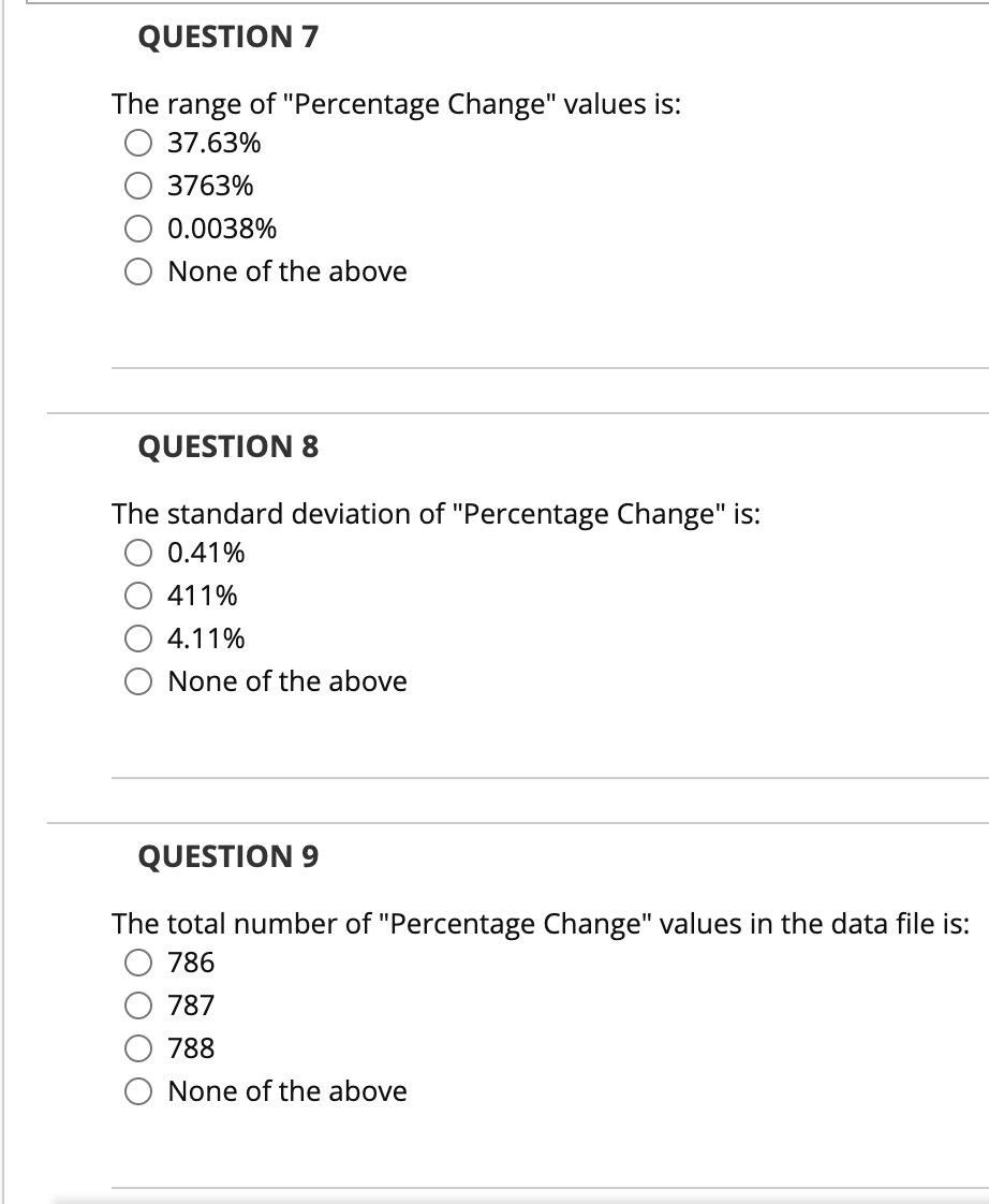 QUESTION 1 How many "Percentage Change" values are | Chegg.com