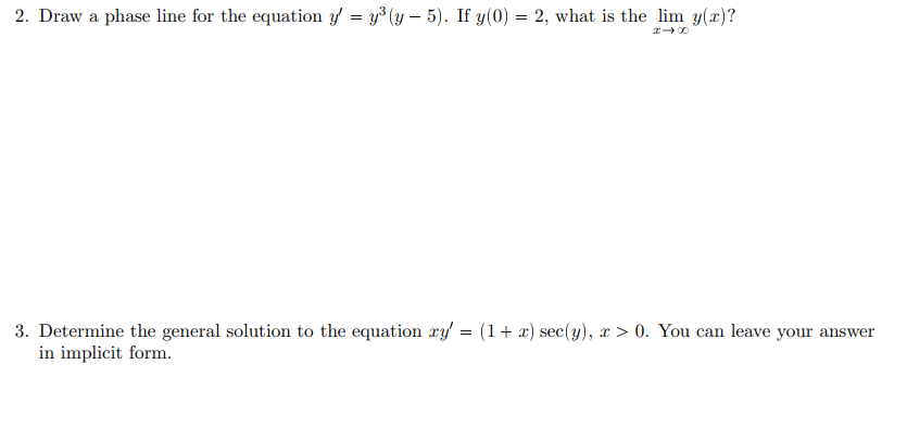 Solved 2. Draw a phase line for the equation y' = y(y – 5). | Chegg.com