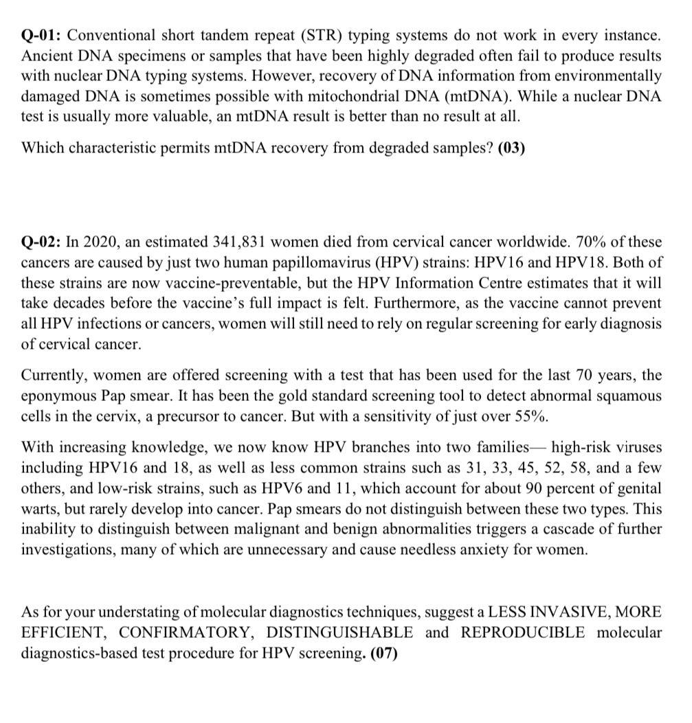 Solved Q-01: Conventional short tandem repeat (STR) typing | Chegg.com