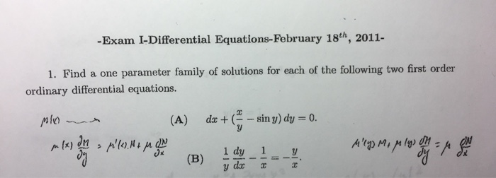 Solved Find a one parameter family of solutions for each of | Chegg.com