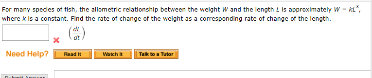 Solved For many species of fish, the allometric relationship | Chegg.com