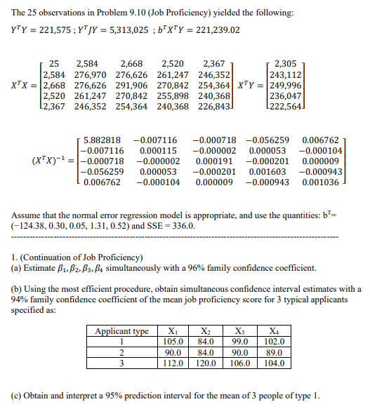 Solved The 25 observations in Problem 9.10 (Job Proficiency) | Chegg.com