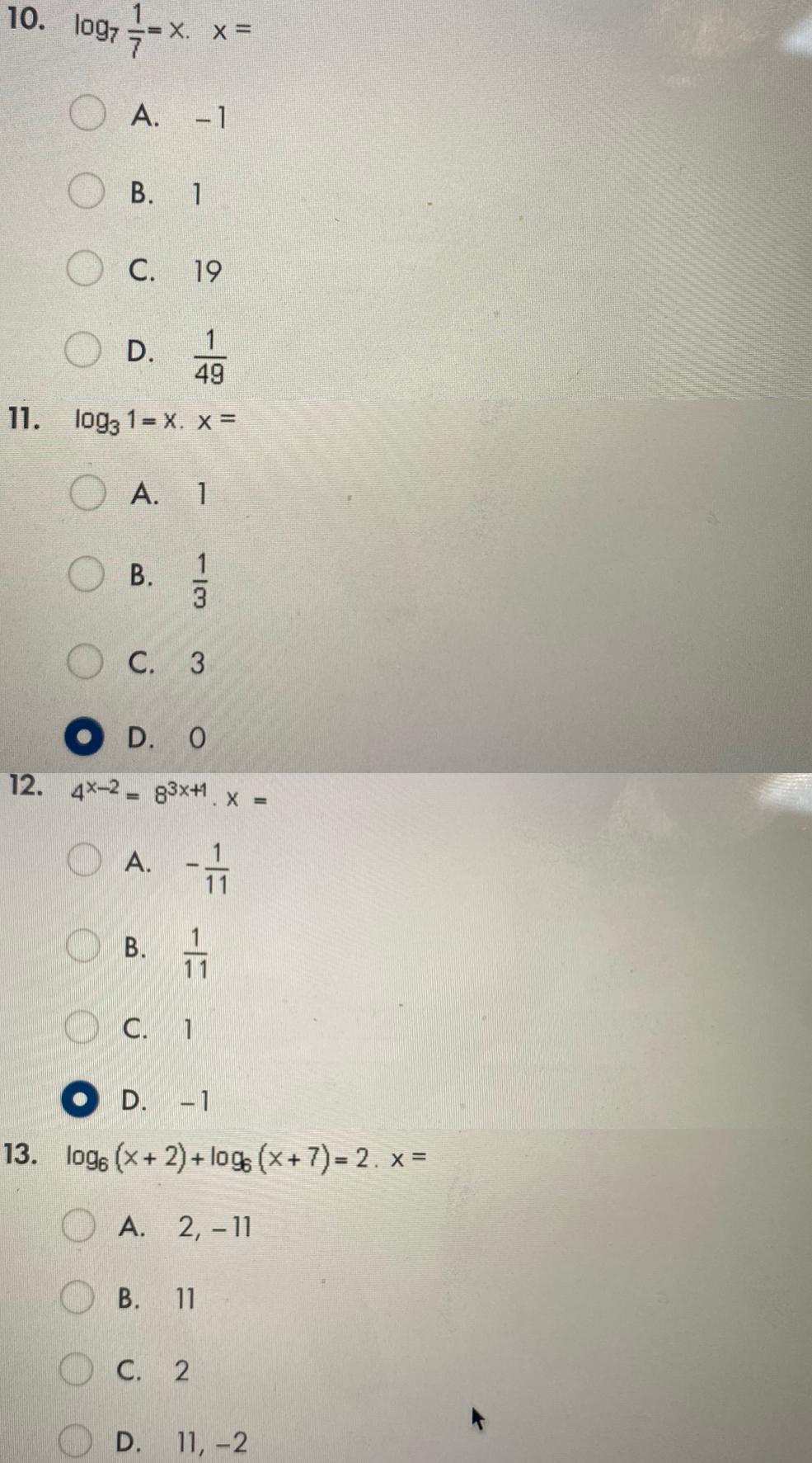 Solved 6. log3 X = 5.x= O A. 125 B. 243 O c C. 625 D. 81 7. | Chegg.com
