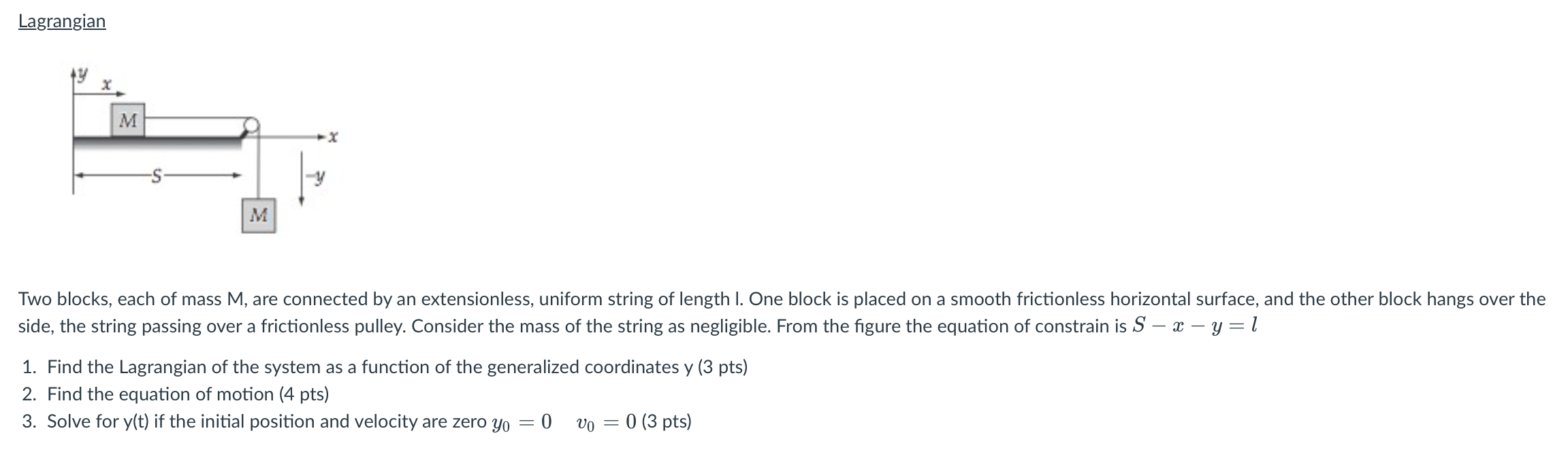 Solved Laagrangian Two blocks, each of mass M, are connected | Chegg.com