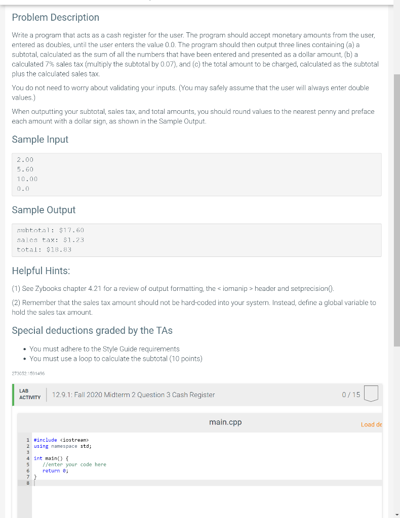 Solved Problem Description Write a program that acts as a | Chegg.com